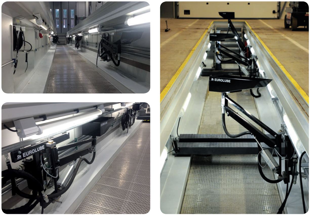 Rail mounted waste oil arm pits - Eurolube Equipment